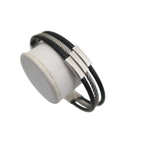 Edforce | Jewelry | Edforce Stainless Steel Cable Rubber Bracelet ...